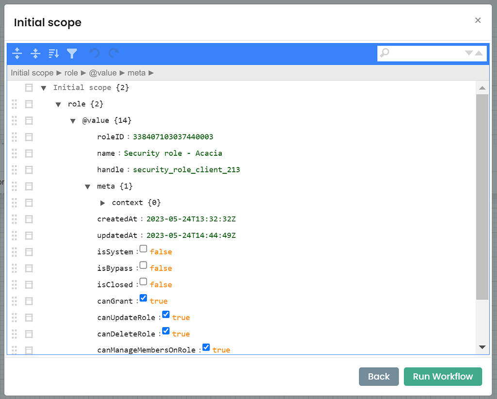 Workflow - Update Security role contextual expression - Workflows - Corteza
